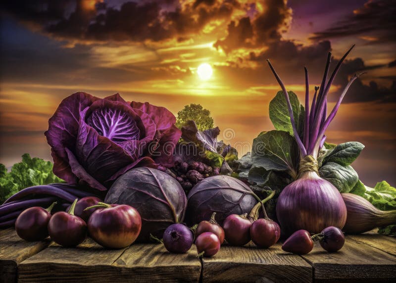 Dramatic Silhouette of Purple Vegetables Kohlrabi Beetroot Eggplant ...