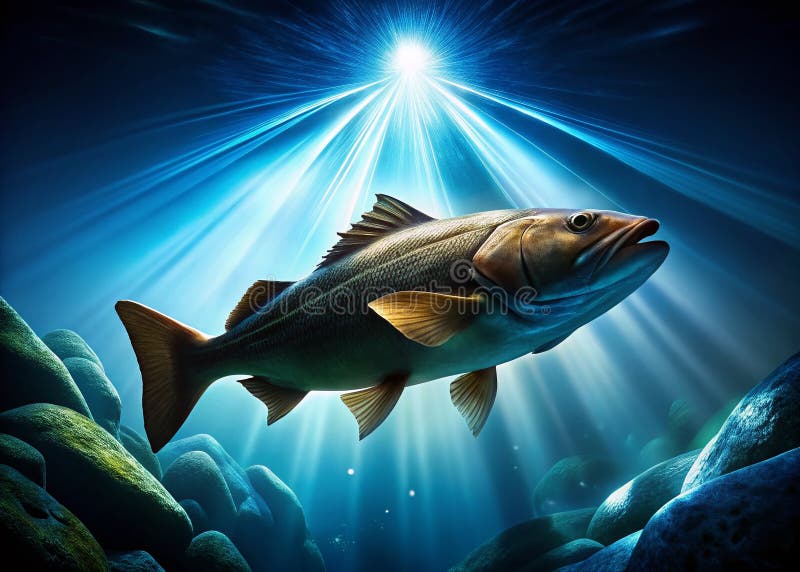 Dramatic Silhouette of a Rod Cod Fish in the Deep Pacific Ocean a ...