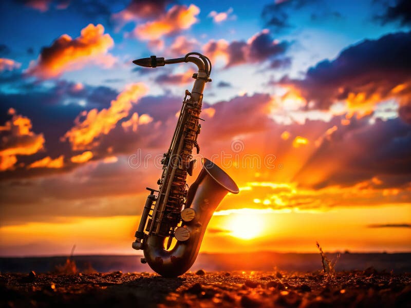A Dramatic Silhouette of a Saxophonist at Sunset a Powerful and Elegant ...