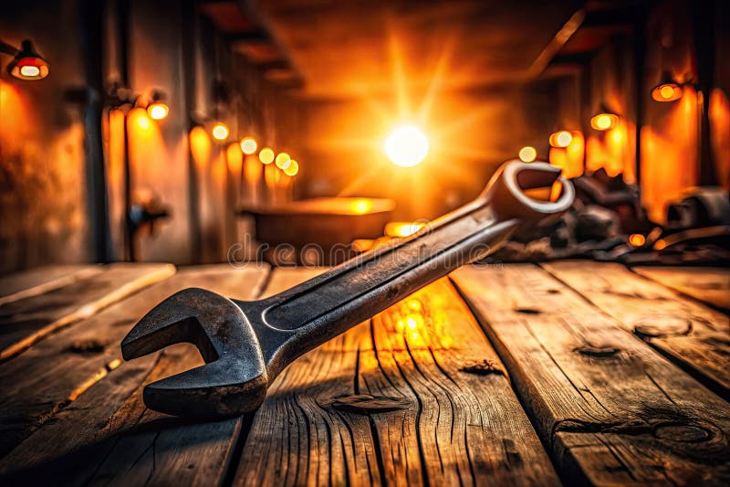 Dramatic Silhouette of Spanner and Power Wrench on Rustic Wooden ...