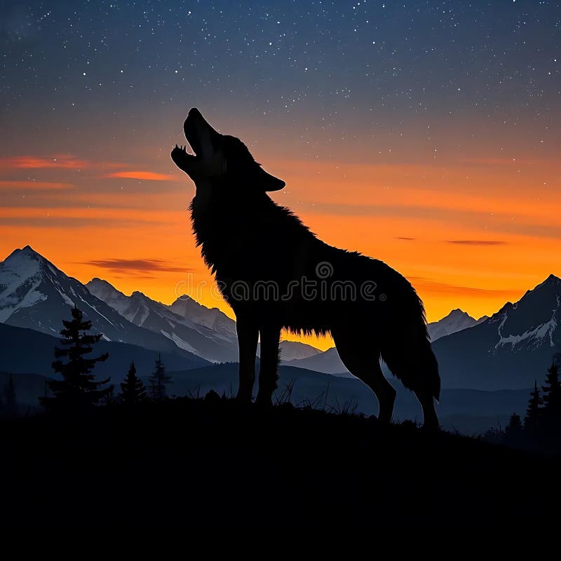 Wolf Silhouette in Sunset stock illustration. Illustration of wolf ...