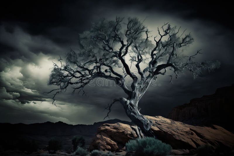 Dramatic Sky with an Aging, Lone Tree Stock Image - Image of dawn ...