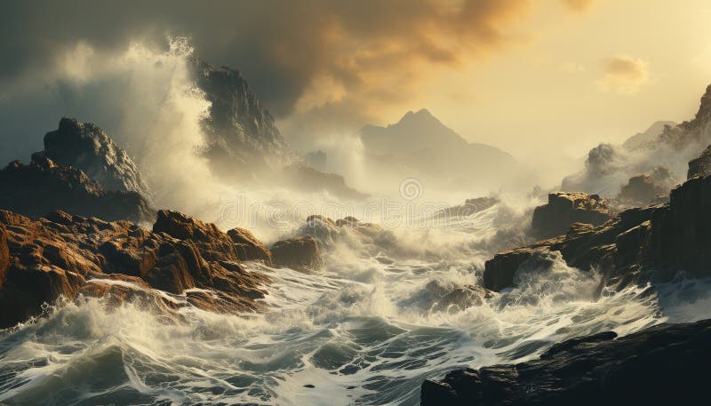 Dramatic Sky, Breaking Wave, Mountain Peak, Sunset, Nature Beauty ...