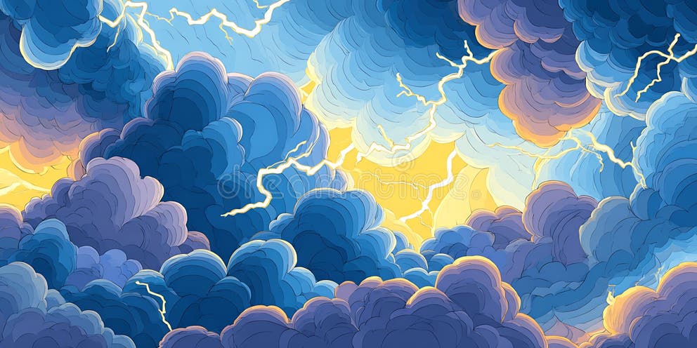 Dramatic Sky Clouds Lightning and Sunset Background Stock Illustration ...