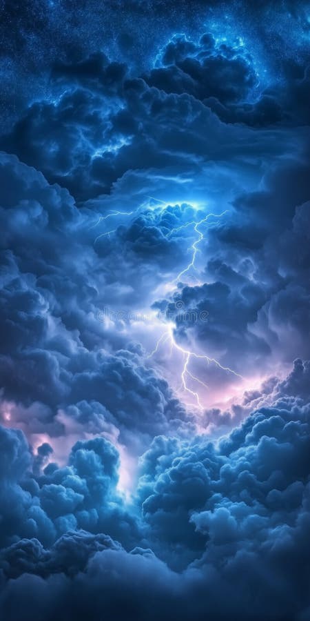Dramatic Sky Clouds with Lightning Thunder Bolt, Vertical Wallpaper ...
