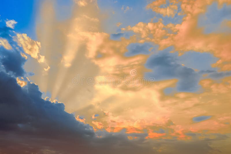 Dramatic Sky in the Clouds. the Real Rays of the Sun Make Their Way ...