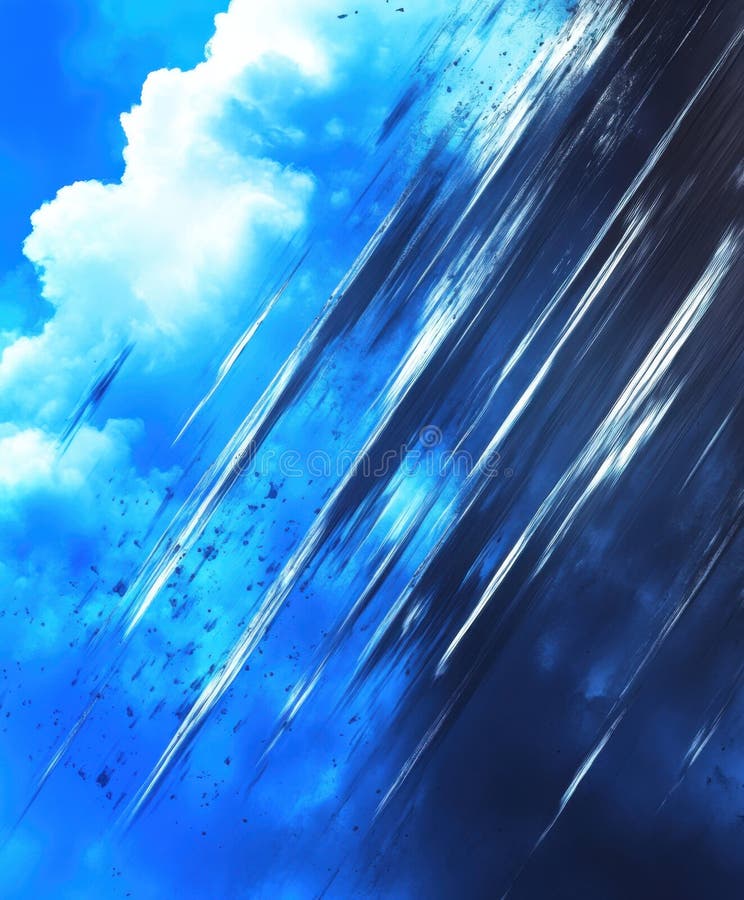 Dramatic Sky Contrasting Blue Clouds with Streaking Rain or Meteor ...