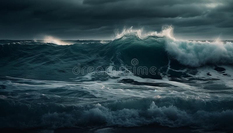 Dramatic Sky and Crashing Waves Evoke Awe in Nature Power Generated by ...