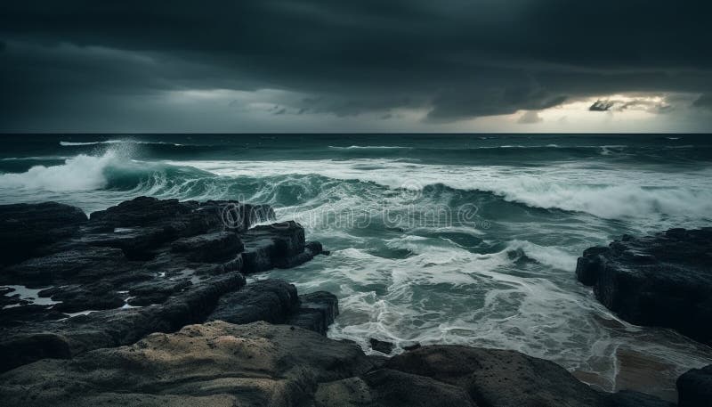 Dramatic Sky and Crashing Waves at Waters Edge, a Storm Generated by AI ...