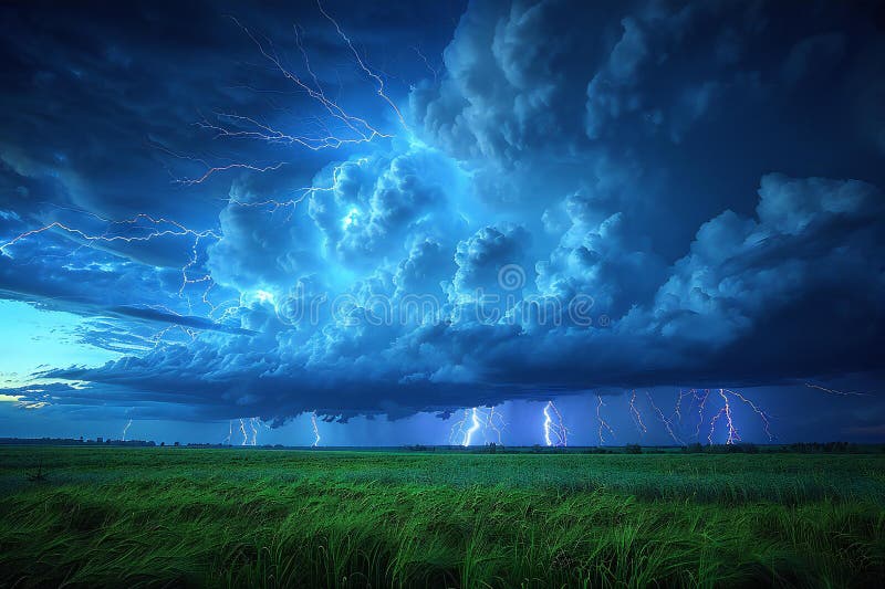 A Dramatic Sky with Dark Clouds and Lightning Over an Open Field at ...