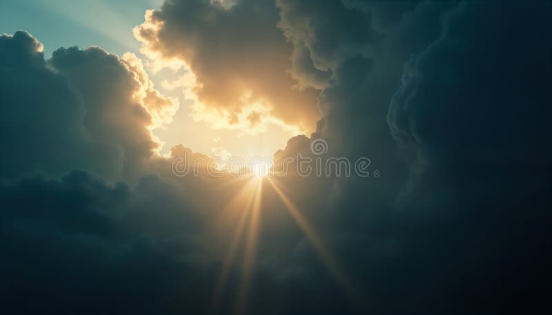 Dramatic Sky with Dark Clouds, Sun Breaking through. Strong Contrasts Create Stormy Weather ...
