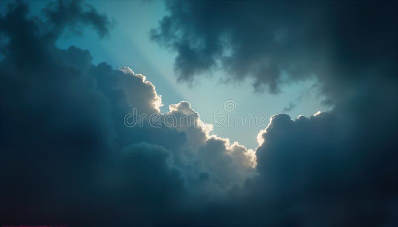 Dramatic Sky with Dark Clouds. Sunlight Pierces through Clouds. Sky ...