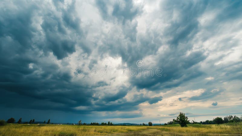 Dramatic Sky with Dark Storm Clouds Over Grassy Field Indicating ...