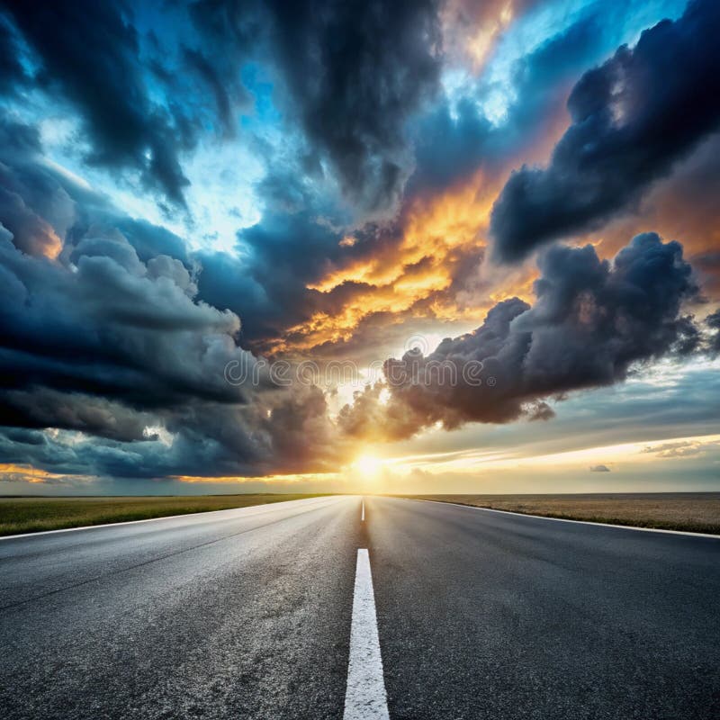 Dramatic Sky and Empty Asphalt Street Floor Stock Illustration ...