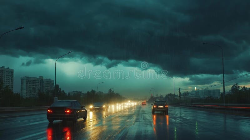 Dramatic Sky Filled with Dark Storm Clouds and Heavy Rain Pouring on ...