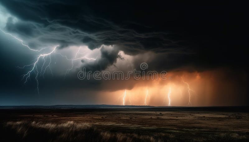 Dramatic Sky, Forked Lightning, Danger in Rural Storm Scene Generated ...
