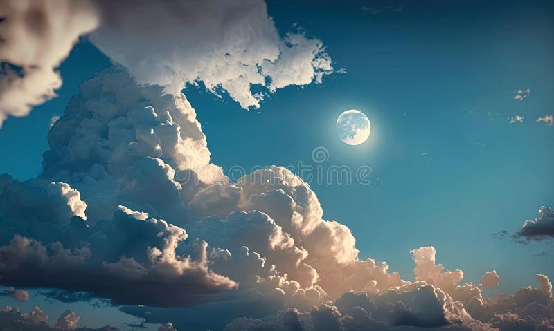 Dramatic Sky with Moon and Clouds Stock Illustration - Illustration of ...