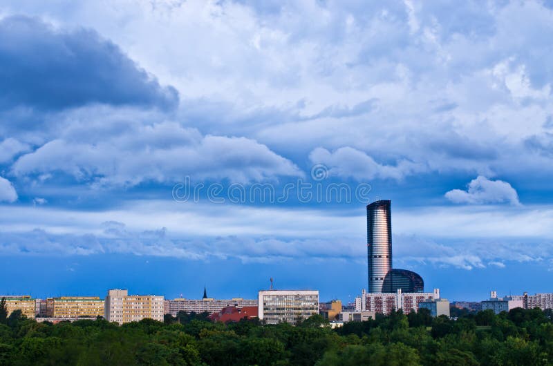 Dramatic sky over the city stock image. Image of office - 26813875