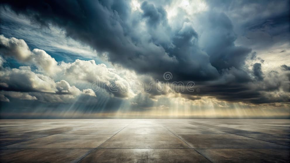 Dramatic Sky Over Empty Concrete Plane a Vision of Light and Shadow ...