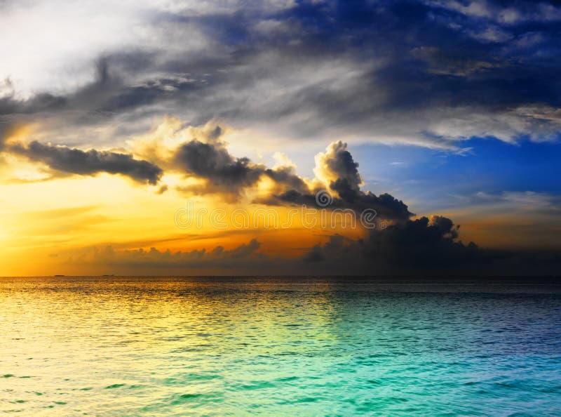 Dramatic Sunset Sky with Clouds Stock Image - Image of sunset, ocean ...
