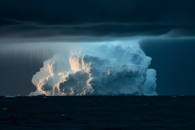 Dramatic Sky Over Ocean with Giant Iceberg Stock Image - Image of ocean ...