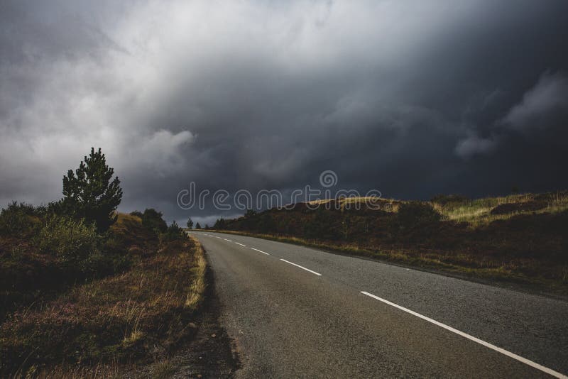 Stormy Dramatic Road in Scotland Stock Photo - Image of dusk, danger ...