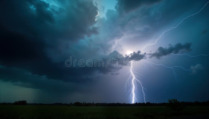 Dramatic Sky with Powerful Lightning Strike. Dark Thunderclouds ...