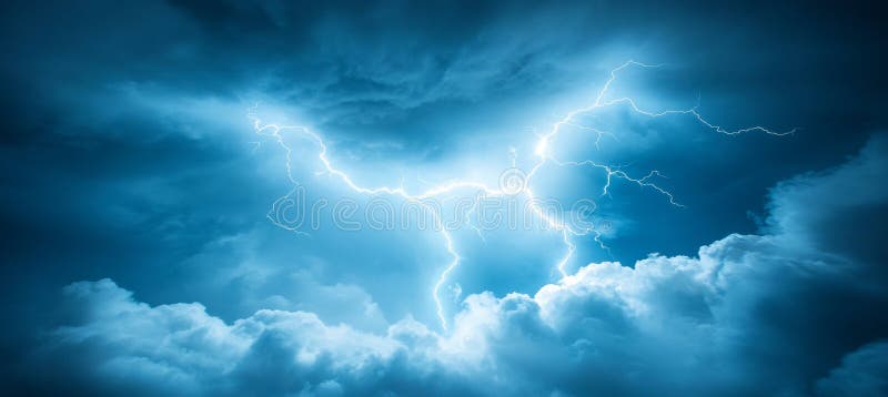 Dramatic Sky. Powerful Lightning Strike Energy Over Storm Clouds ...