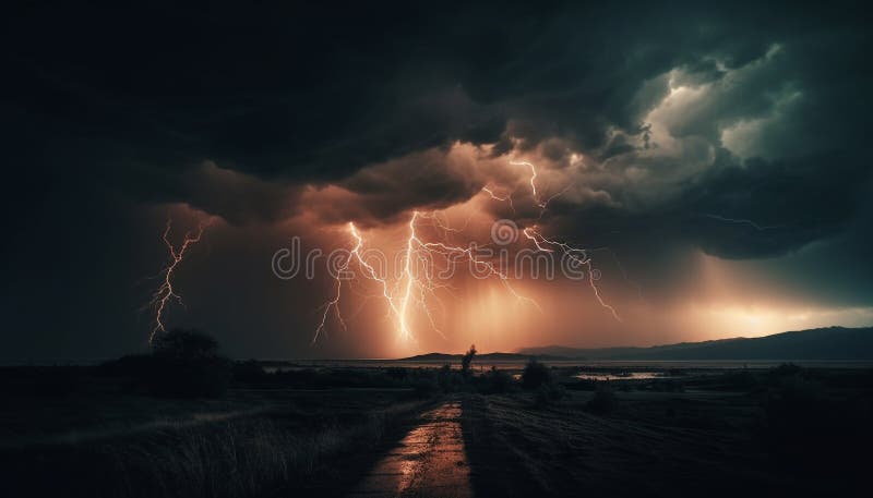 Dramatic Sky Sparks Electricity Danger in Moody Mountain Landscape ...