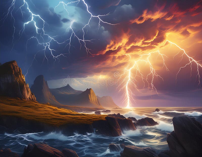 Dramatic Sky, Split Lightning Danger, Natural Power Released Outdoors ...