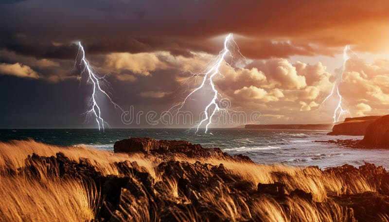 Dramatic Sky, Split Lightning Danger, Natural Power Released Outdoors ...