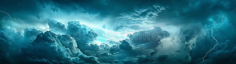 Dramatic Sky with Storm Clouds and Lightning in Turquoise Hues Stock ...