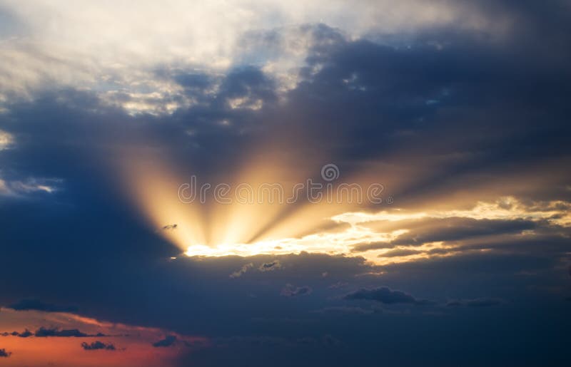 Dramatic Suset Landscape in Desert Stock Photo - Image of orange, beam ...