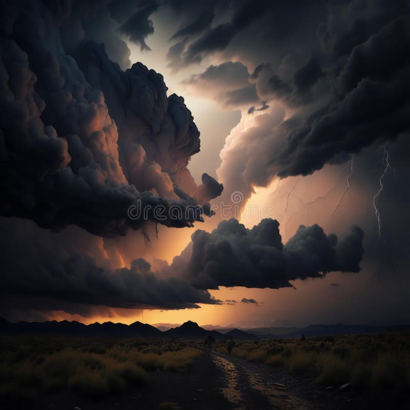 Dramatic Sky with Stormy Clouds Over Desert Landscape. Generative Ai ...