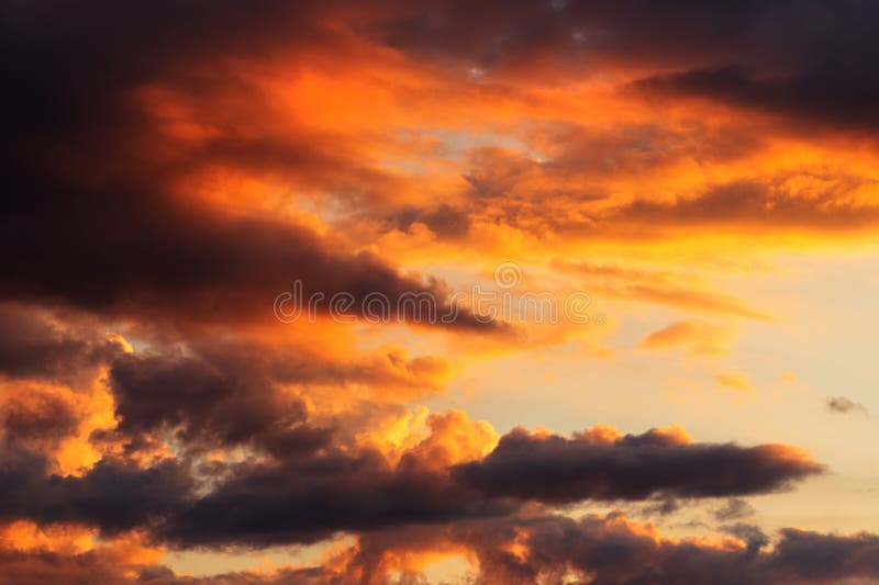 Dramatic Sky in Summer Sunset with Vibrant Clouds Stock Photo - Image ...
