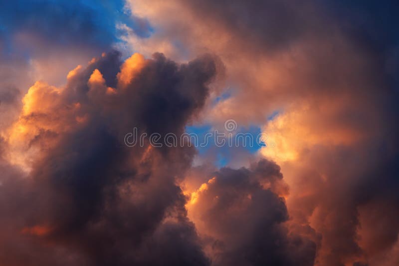 Dramatic Sky in Summer Sunset with Vibrant Clouds Stock Photo - Image ...