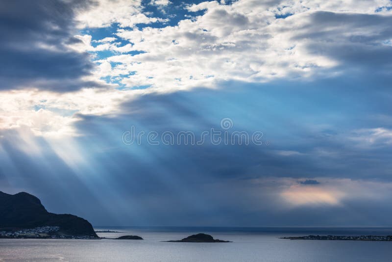 Dramatic Sky with Sun Rays Over Sea Stock Photo - Image of bright ...