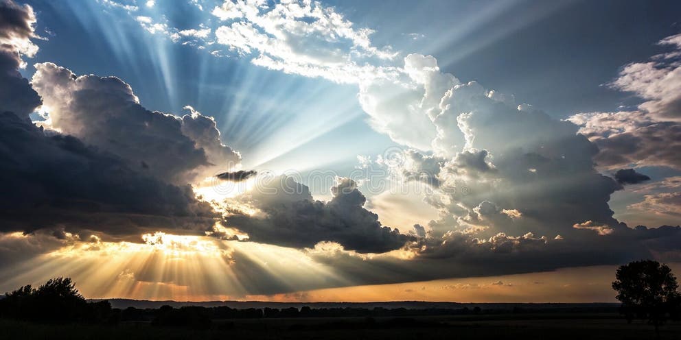 Dramatic Sky with Sun Shining through Clouds Stock Illustration - Illustration of scenic, shadow ...