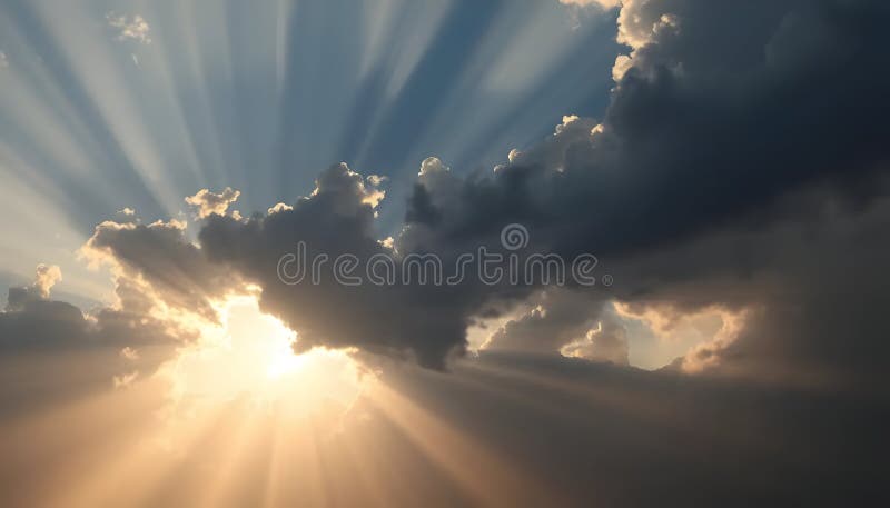 Dramatic Sky with Sunlight Breaking through Dark Clouds at Dawn Stock ...