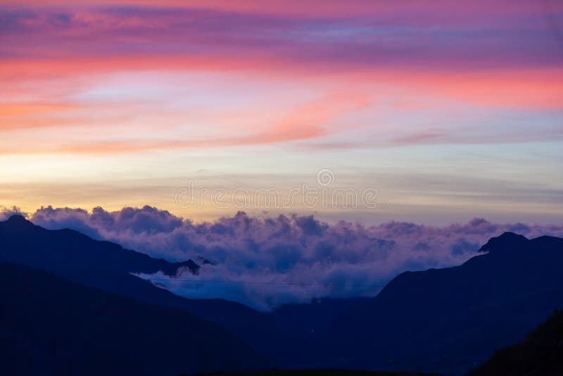 Sunset in Andes. Parinacota and Pomerade Volcanos Stock Image - Image ...