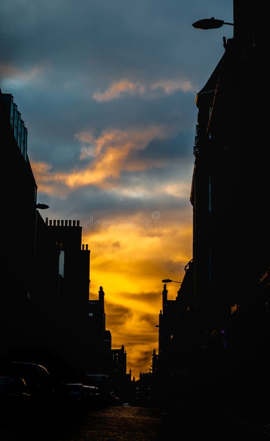 Dramatic Sky at Sunset Time Over Edinburgh Old Street Architecture ...
