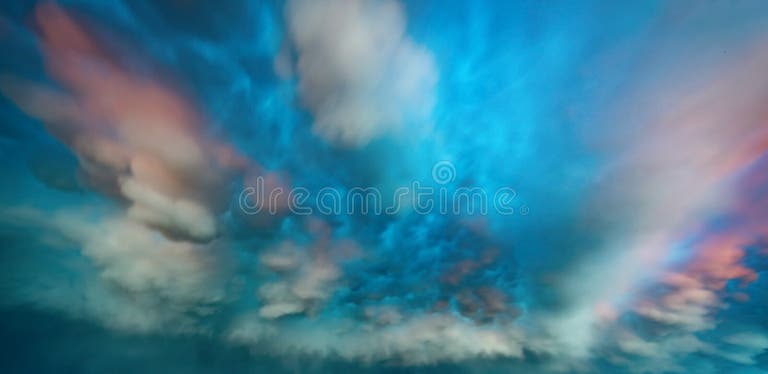 Dramatic Sky with Thunderclouds. Pink Clouds Illuminated by the Rays of ...