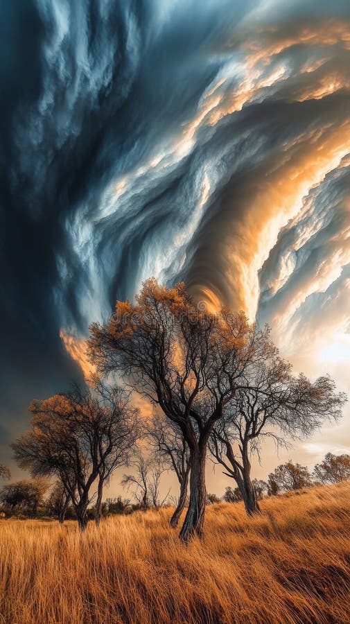 Dramatic Sky with Twisted Clouds Over Autumn Field, Nature Landscape ...