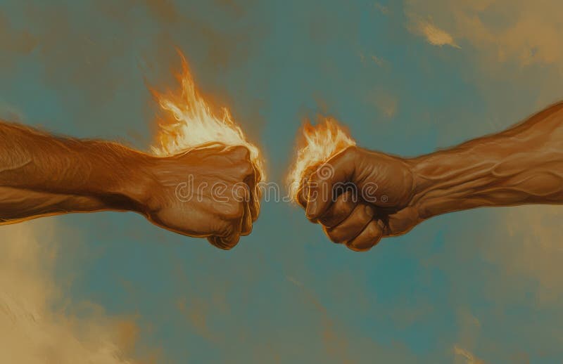 Dramatic Sky, Two Fists Clashing Stock Photo - Image of fire, anger ...