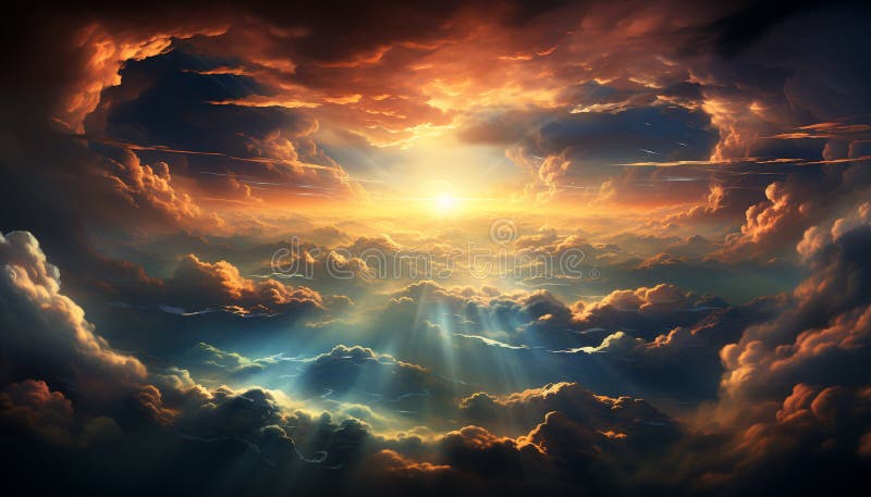 Dramatic Sky, Vibrant Colors, Sunset Over Tranquil Horizon Generated by ...