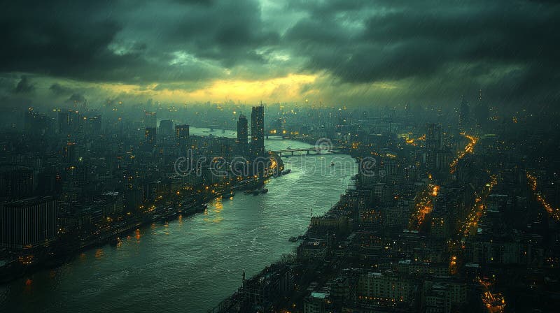 Dramatic Skyline with Gathering Storm Clouds Stock Illustration ...