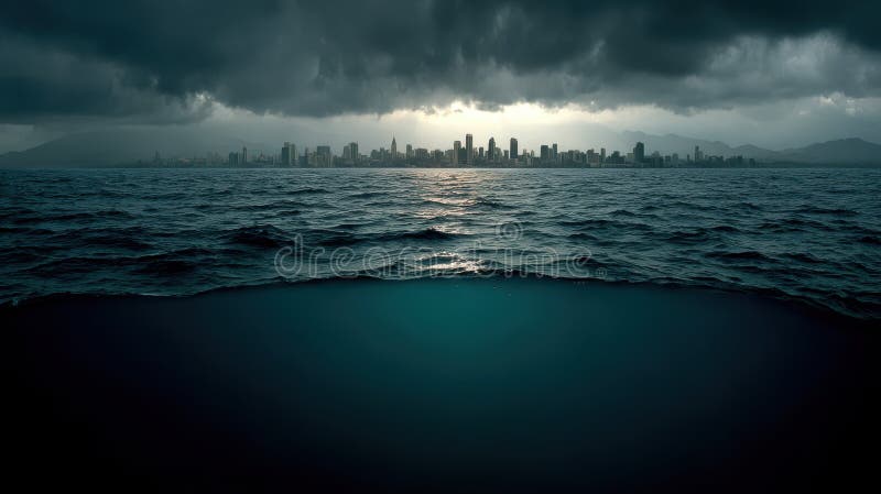 Dramatic Skyline Under Stormy Clouds with Vast Ocean in Foreground ...