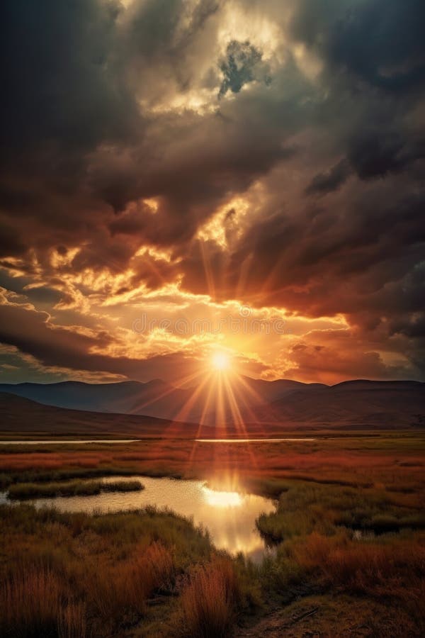 Dramatic Skyscape with Sun Rays Piercing through Clouds Stock ...