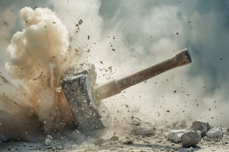 Dramatic Sledgehammer Impact on Concrete Slab at Construction Site for ...