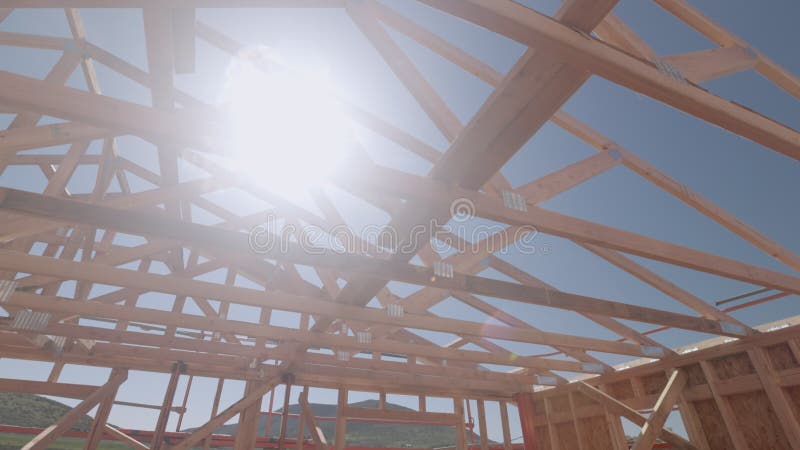 Dramatic Panning Movement Slow Motion of New Home Wood Framing ...